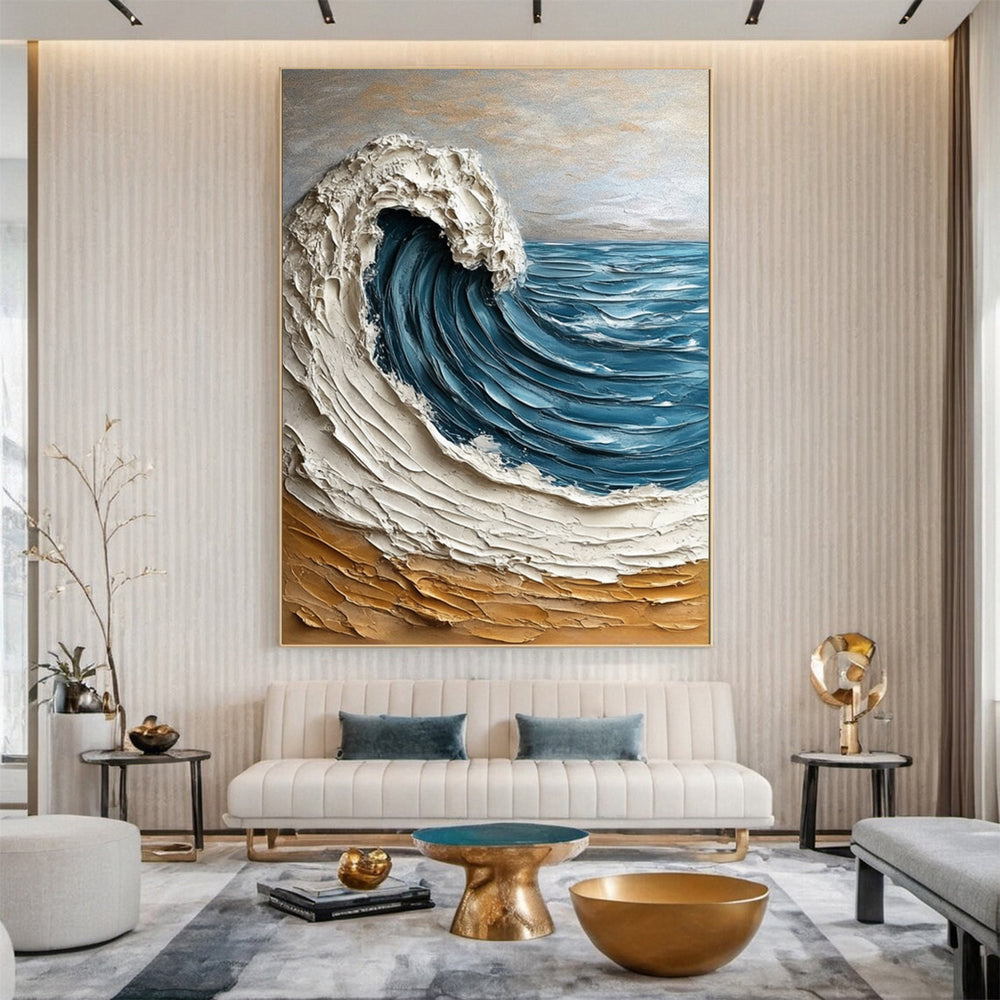 Luxury Ocean Wave Art with 3D Textured Finish for Upscale Homes #OP 04