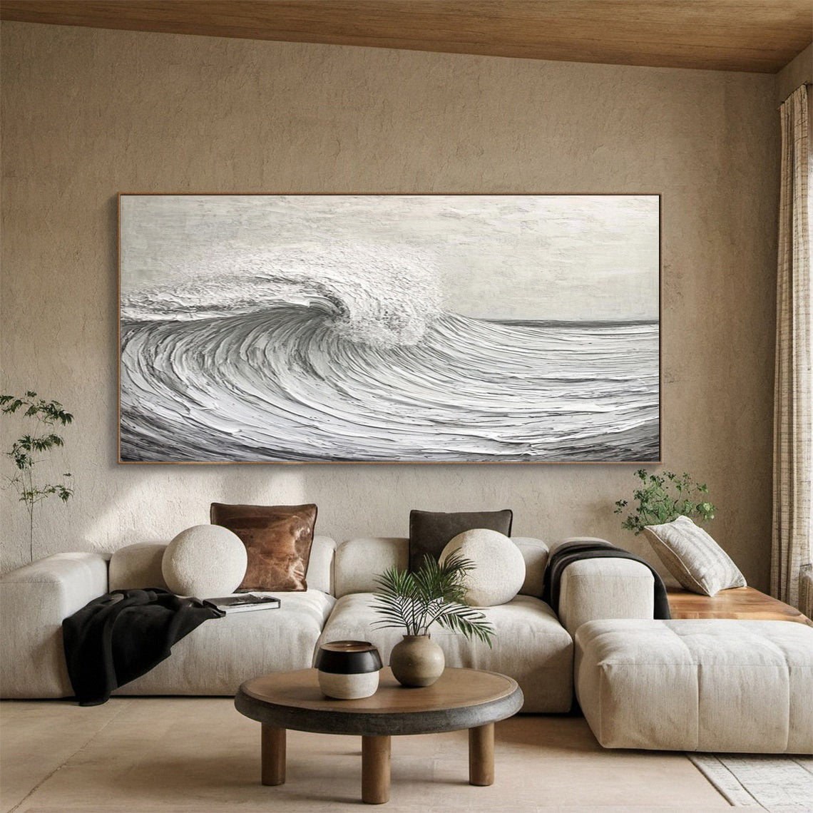 Large Textured Ocean Wave Artwork for Sophisticated Interior Design #B