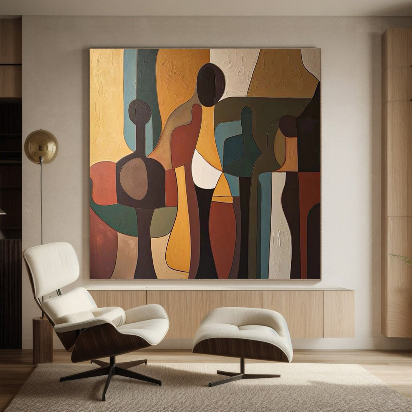 Square Cubist Inspired Figures, Textured Earth Palette #BGA 222