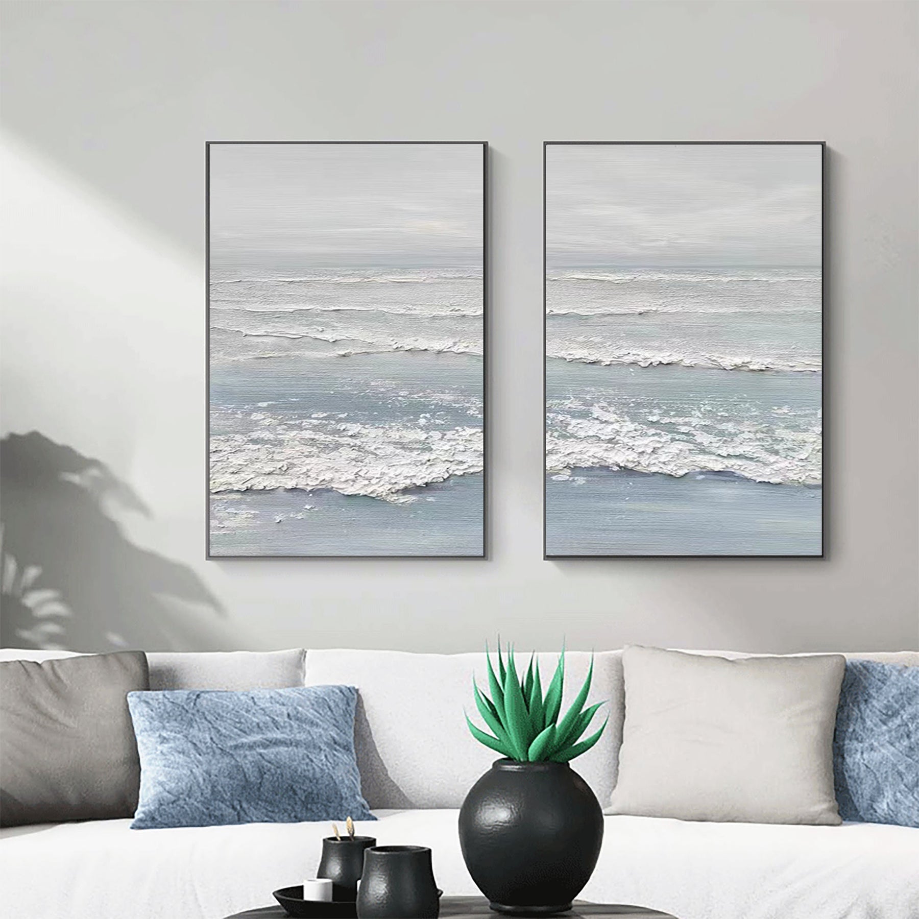 Serene Seashore Diptych - Calming Ocean Wave Wall Art for Contemporary ...