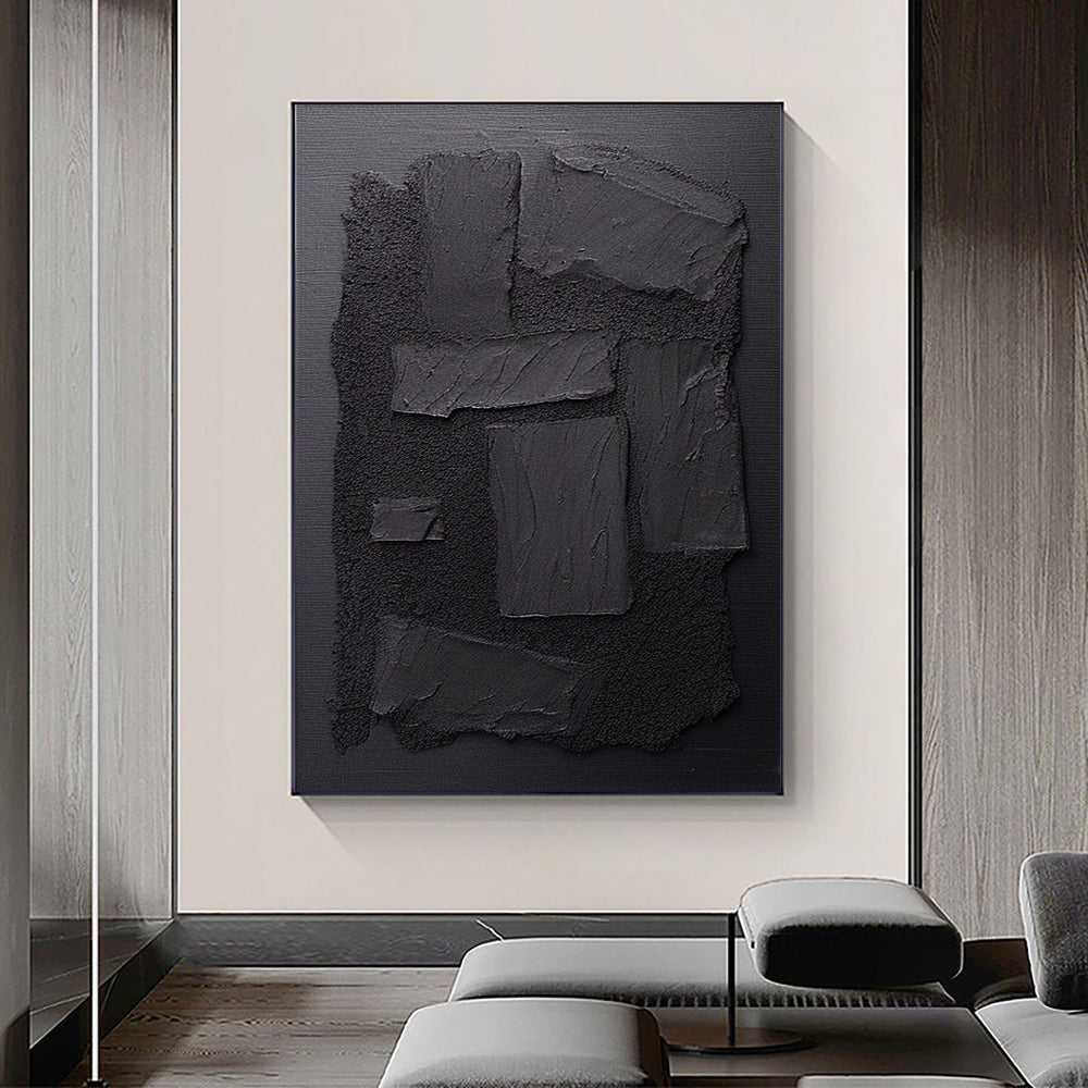 Modern Black Textured Canvas - Chic Monochrome Art For Home Decor #BM 025