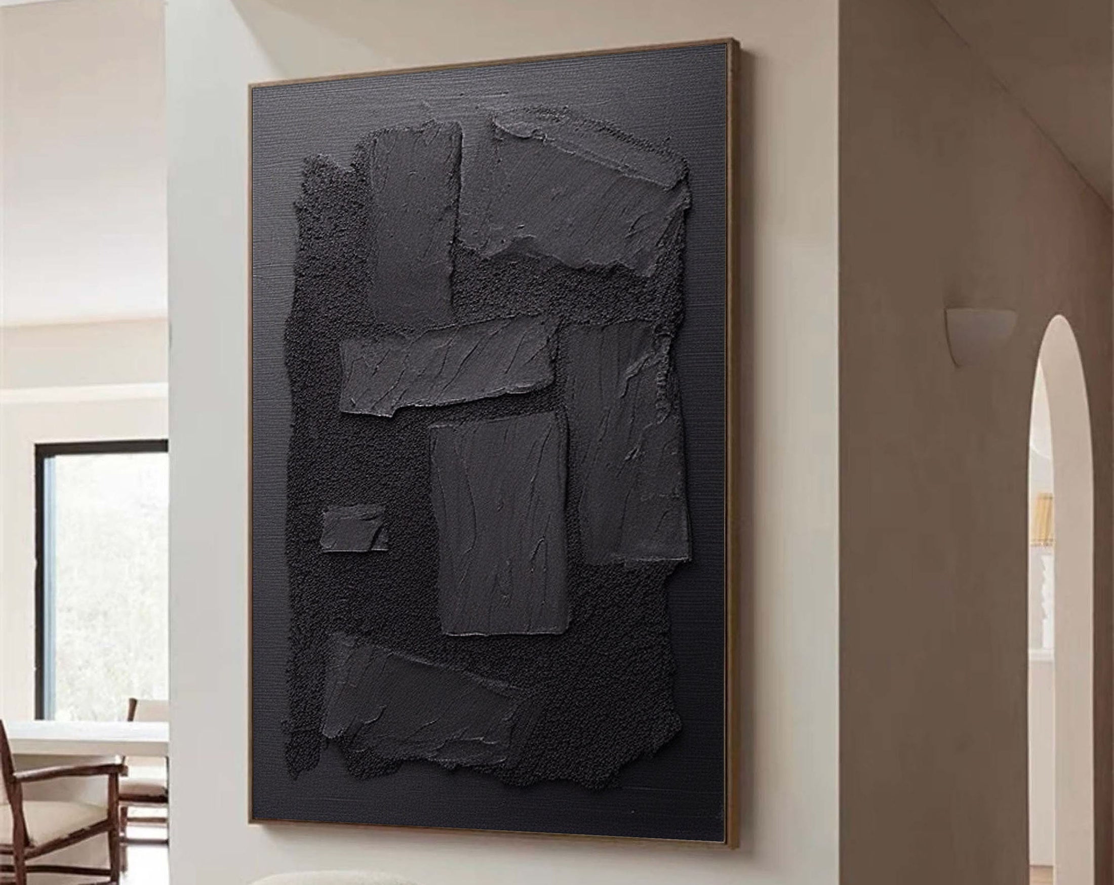 Modern Black Textured Canvas - Chic Monochrome Art For Home Decor #BM 025