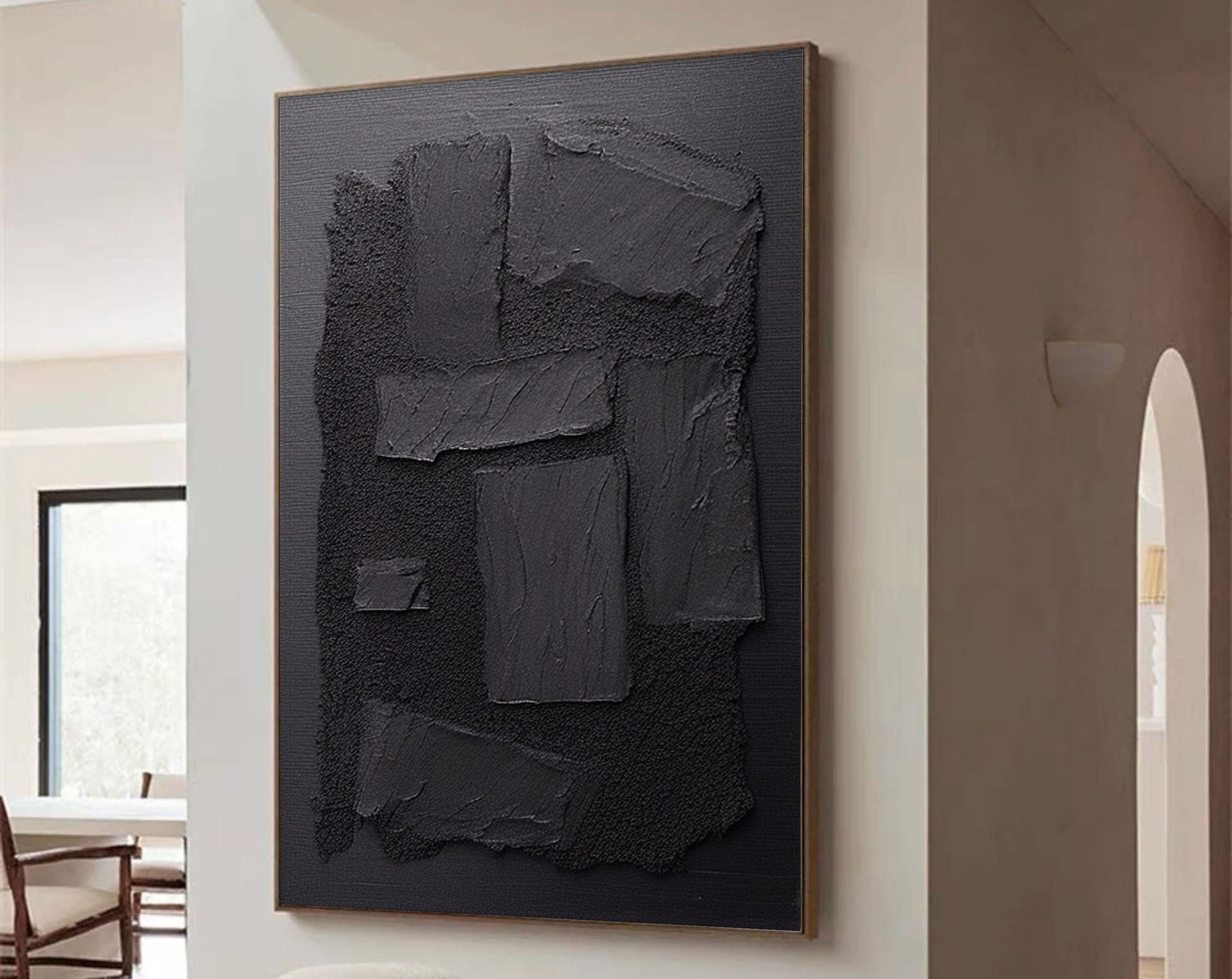 Modern Black Textured Canvas - Chic Monochrome Art For Home Decor #BM 025