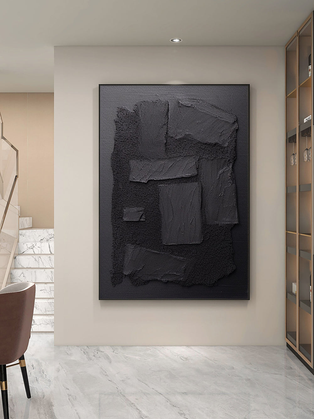 Modern Black Textured Canvas - Chic Monochrome Art For Home Decor #BM 025