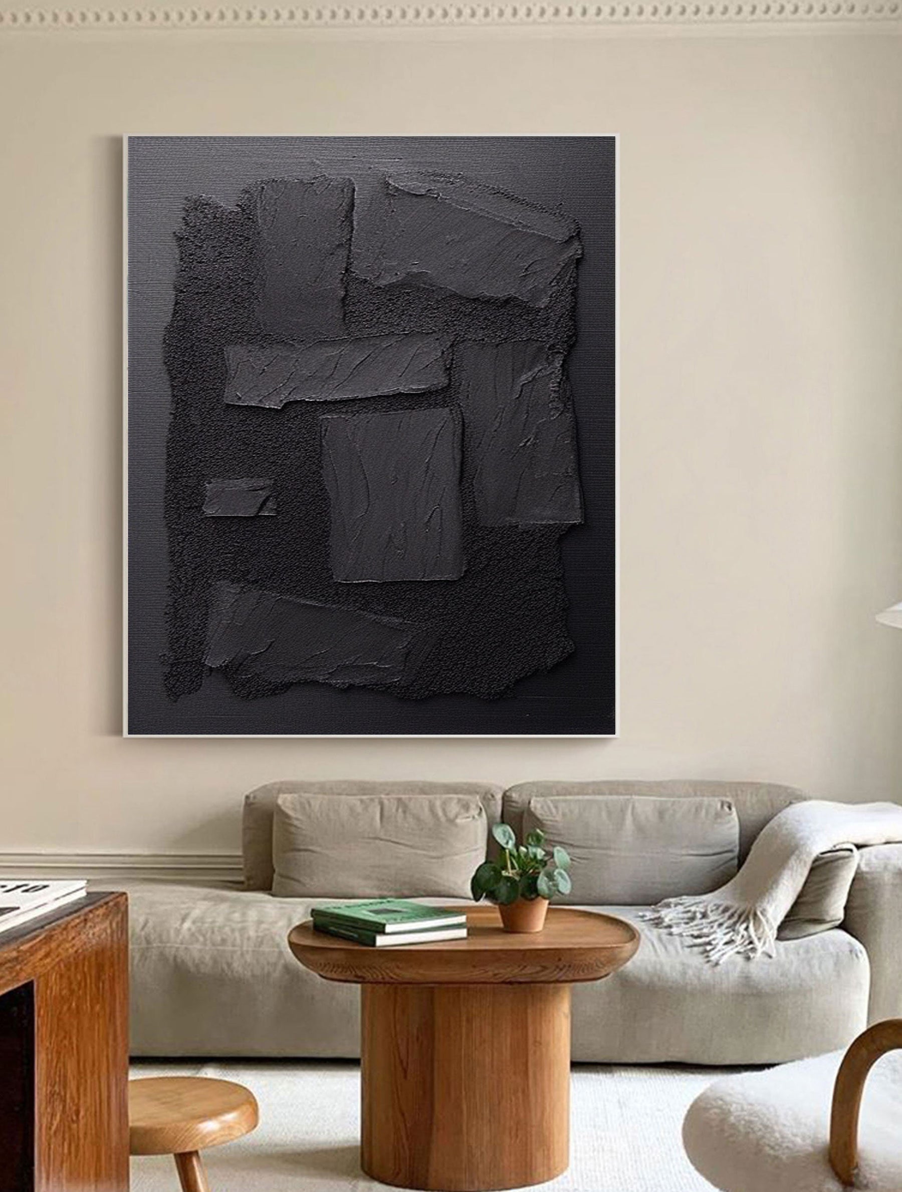 Modern Black Textured Canvas - Chic Monochrome Art For Home Decor #BM 025