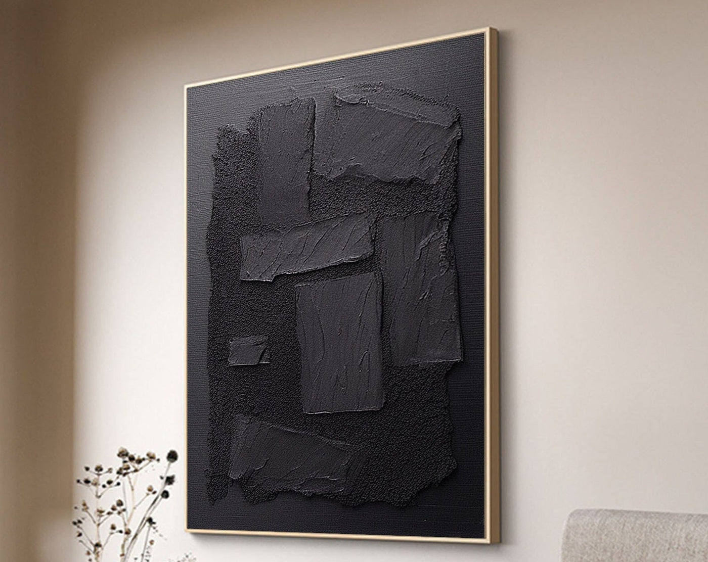 Modern Black Textured Canvas - Chic Monochrome Art For Home Decor #BM 025
