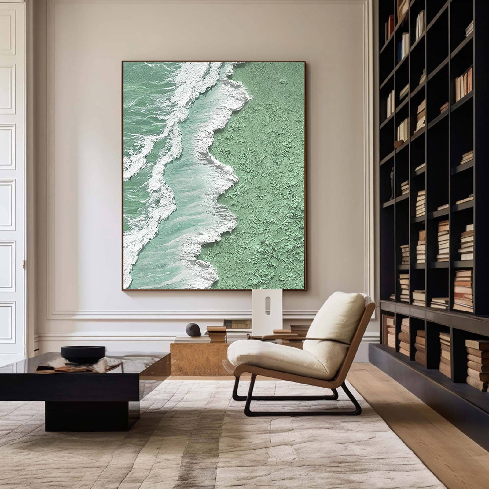 Textured Ocean Waves Abstract Art - Deep Green Sea Canvas Painting #BGM 018
