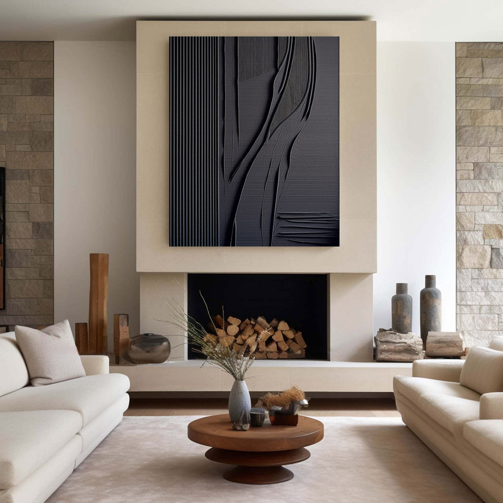 Dynamic Textured Black Wall Art - Modern Home Accent #BM 010